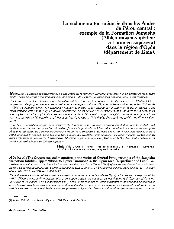 (PDF) La sédimentation crétacée dans les Andes du Pérou central ...