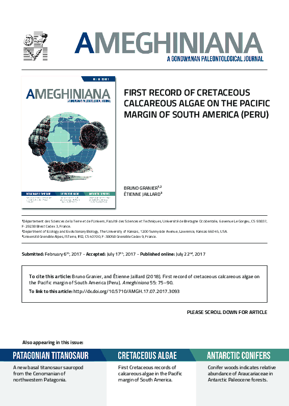 Pdf First Record Of Cretaceous Calcareous Algae On The Pacific Margin Of South America Peru