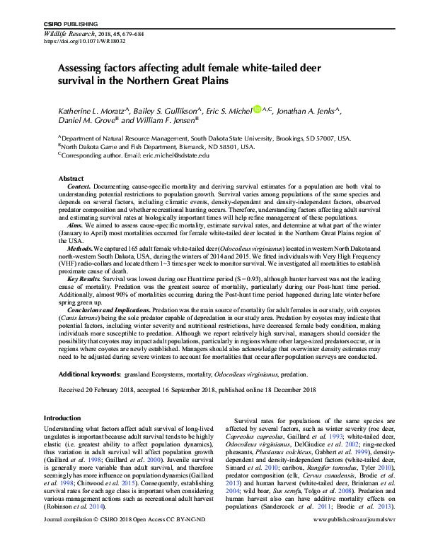 (PDF) Assessing factors affecting adult female white-tailed deer ...