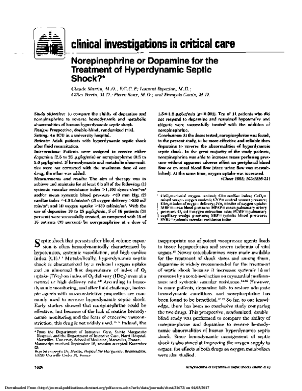 (PDF) Norepinephrine or Dopamine for the Treatment of Hyperdynamic ...