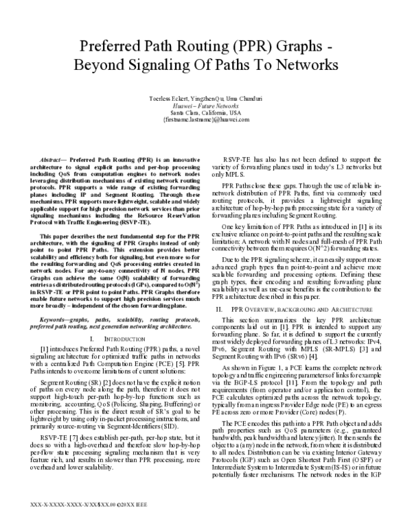 (PDF) Preferred Path Routing (PPR) Graphs - Beyond Signaling Of Paths To Networks | Uma Chunduri ...