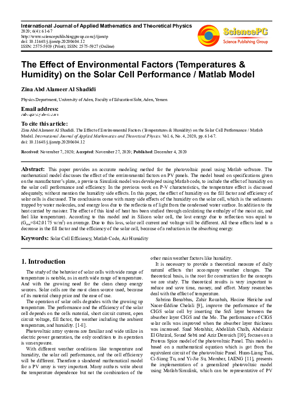 (PDF) The Effect of Environmental Factors (Temperatures Humidity) on ...