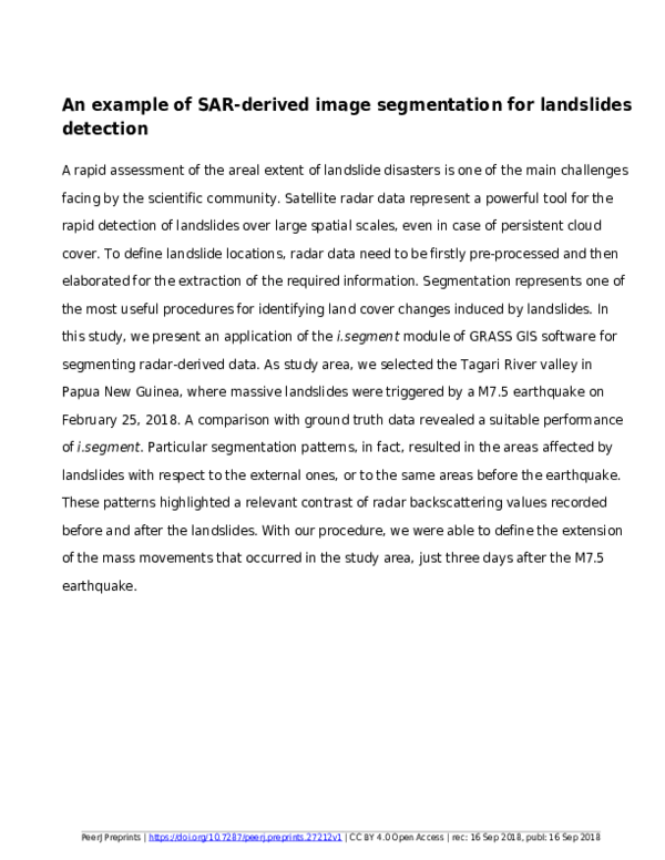 (PDF) An example of SAR-derived image segmentation for landslides ...