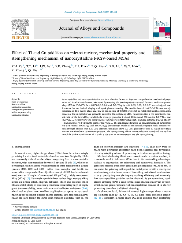 (PDF) Effect of Ti and Cu addition on microstructure, mechanical property and strengthening ...