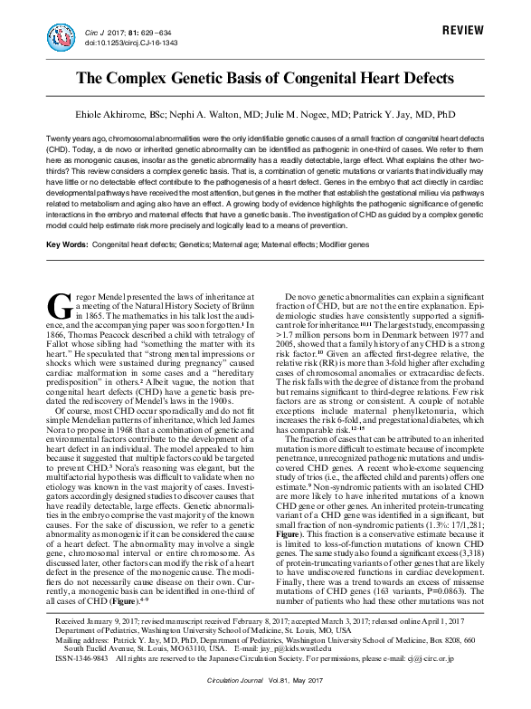 (PDF) The Complex Genetic Basis of Congenital Heart Defects