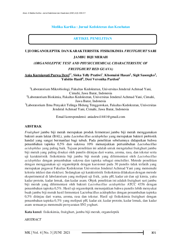 (PDF) Uji Organoleptik Dan Karakteristik Fisikokimia Fruitghurt Sari Jambu Biji Merah