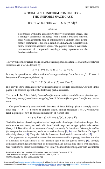 (PDF) Strong and Uniform Continuity – the Uniform Space Case | Douglas Bridges - Academia.edu