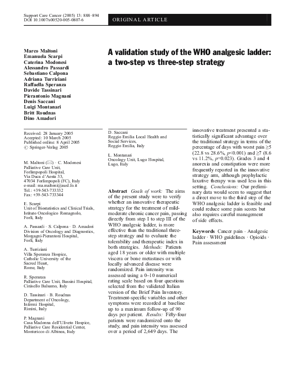 (PDF) A validation study of the WHO analgesic ladder: a two-step vs ...