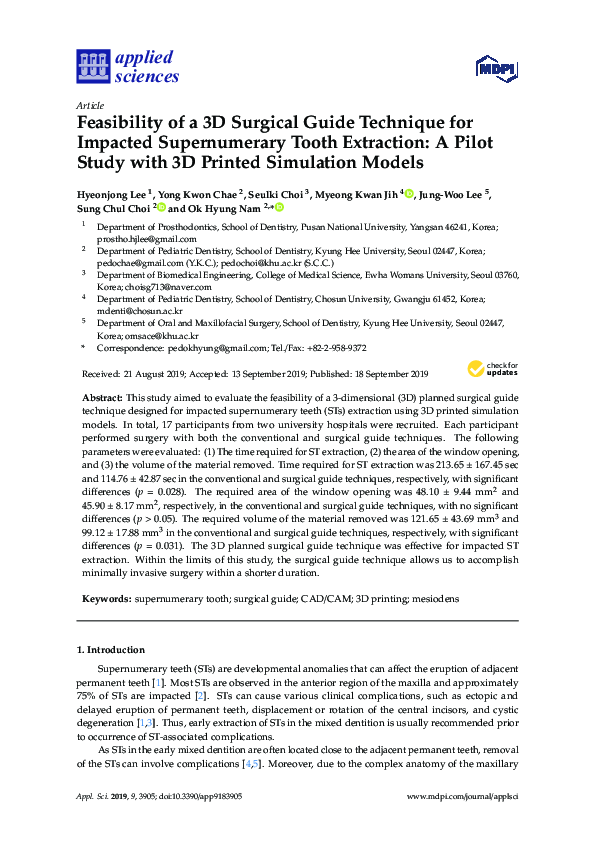 (PDF) Feasibility of a 3D Surgical Guide Technique for Impacted Supernumerary Tooth Extraction ...