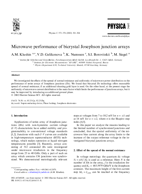 (PDF) Microwave performance of bicrystal Josephson junction arrays