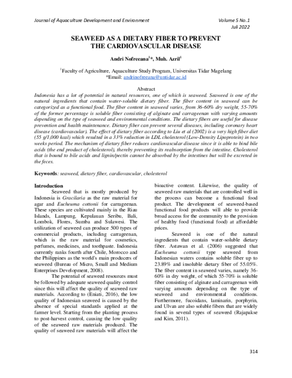 (PDF) Seaweed as a Dietary Fiber to Prevent the Cardiovascular Disease