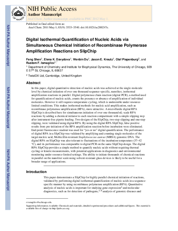 (PDF) Digital Isothermal Quantification of Nucleic Acids via Simultaneous Chemical Initiation of ...