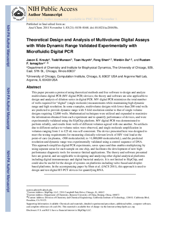 (PDF) Theoretical Design and Analysis of Multivolume Digital Assays with Wide Dynamic Range ...