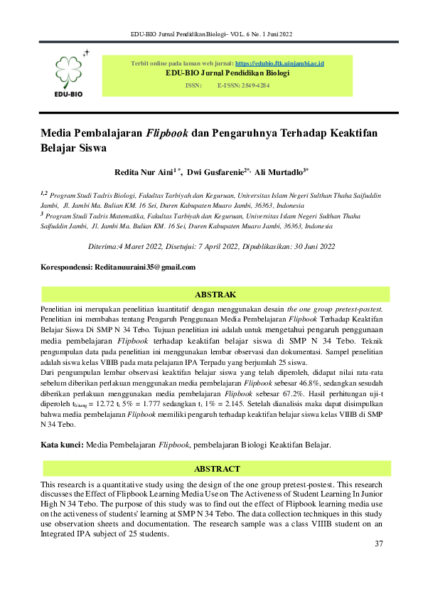 (PDF) Media Pembalajaran Flipbook dan Pengaruhnya Terhadap Keaktifan Belajar Siswa