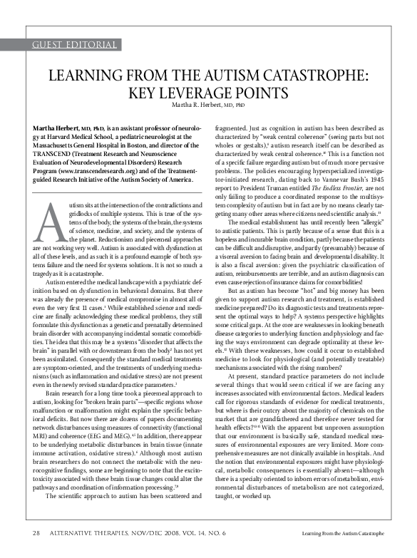 (PDF) Learning from the autism catastrophe: key leverage points