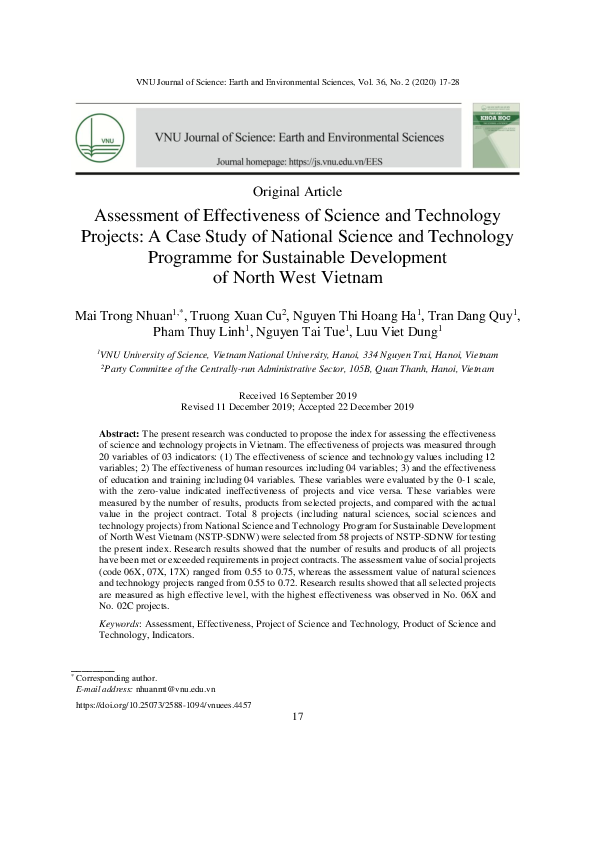 (PDF) Assessment of Effectiveness of Science and Technology Projects: A ...