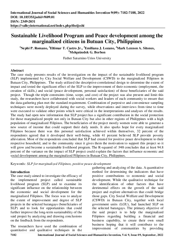 (PDF) Sustainable Livelihood Program and Peace development among the ...