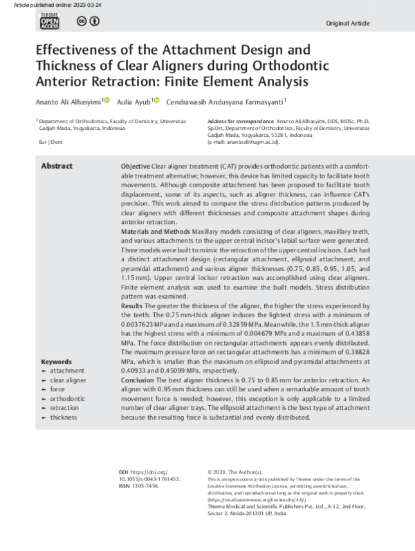 (PDF) Effectiveness of the Attachment Design and Thickness of Clear Aligners during Orthodontic ...