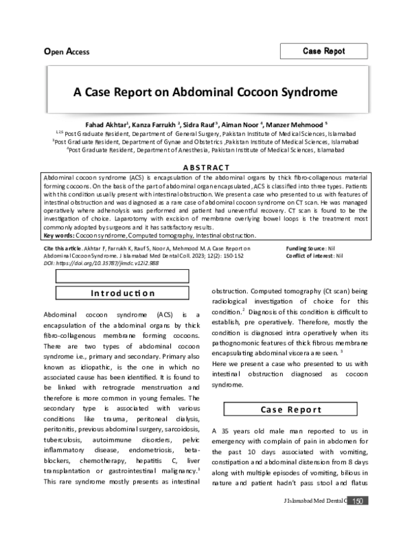 (DOC) A Case Report on Abdominal Cocoon Syndrome