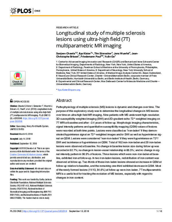 (PDF) Longitudinal study of multiple sclerosis lesions using ultra-high field (7T ...
