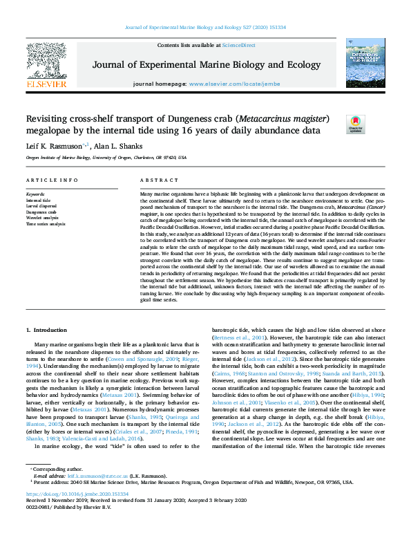 (PDF) Revisiting cross-shelf transport of Dungeness crab (Metacarcinus ...