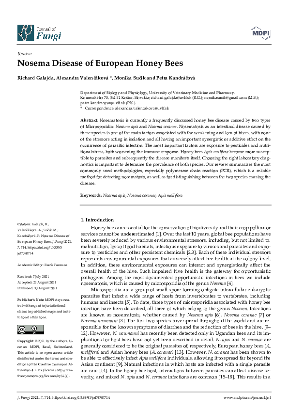 (PDF) Nosema Disease of European Honey Bees