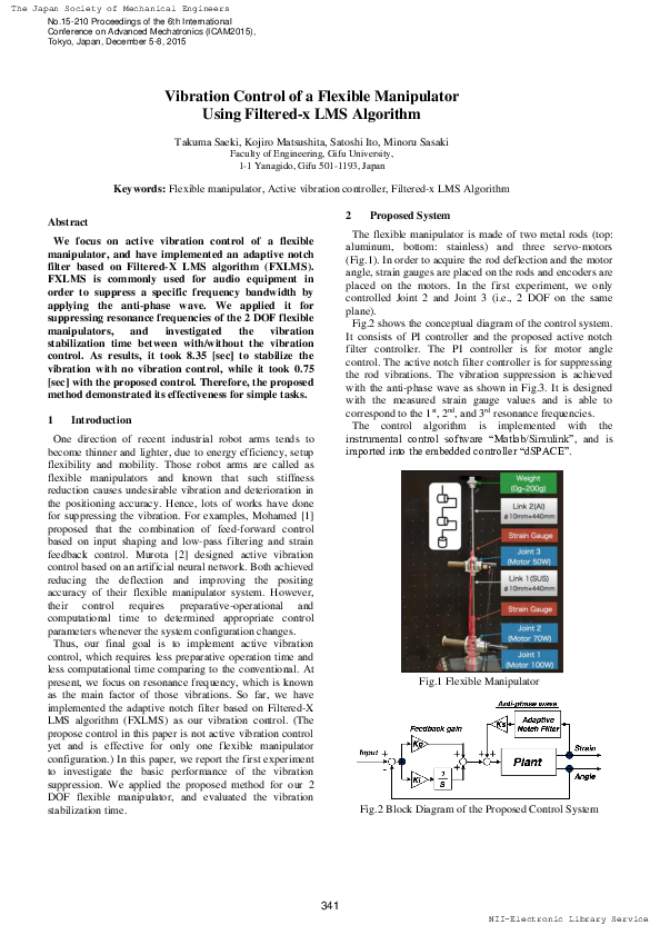 (PDF) Vibration Control of a Flexible Manipulator Using Filtered-x LMS Algorithm