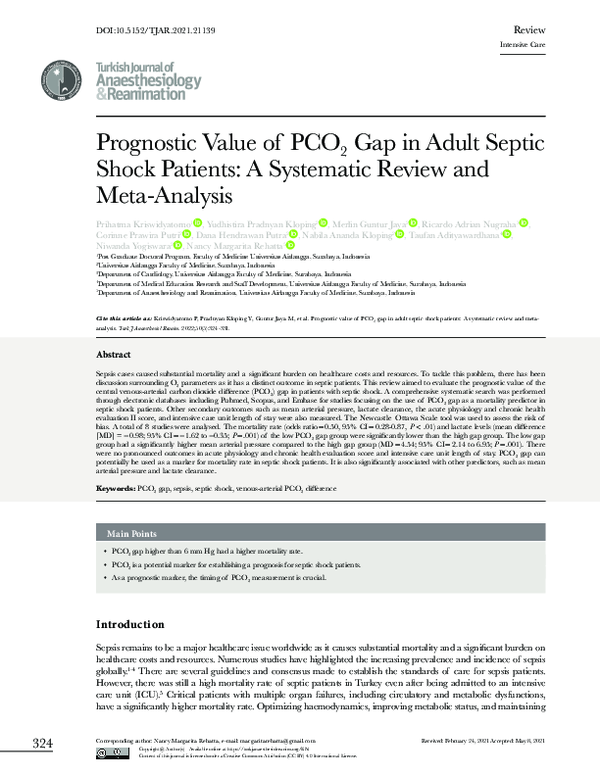 (PDF) Prognostic Value of PCO2 Gap in Adult Septic Shock Patients: A ...