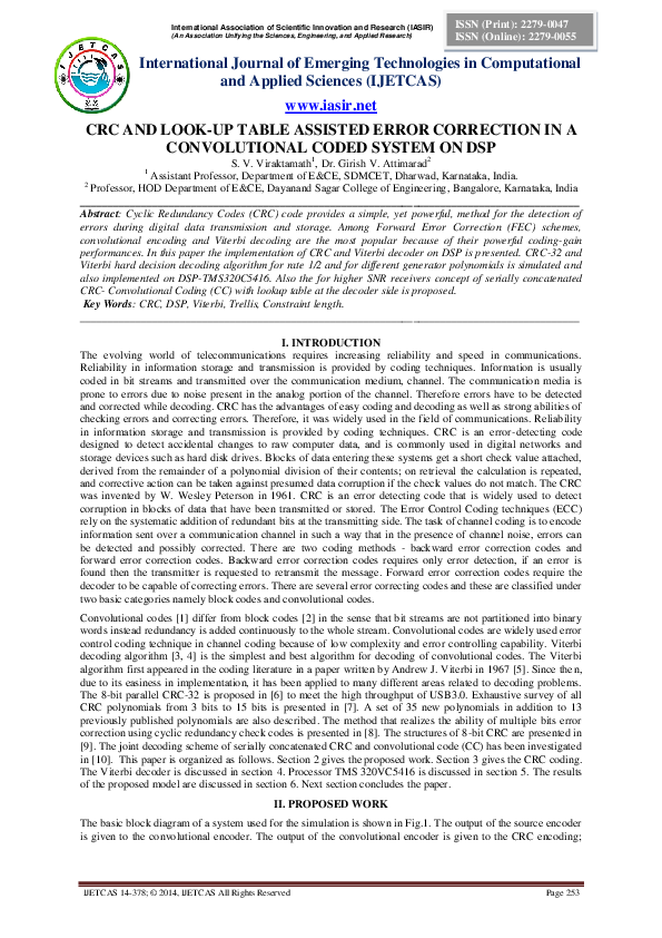 Pdf Crc And Look Up Table Assisted Error Correction In A
