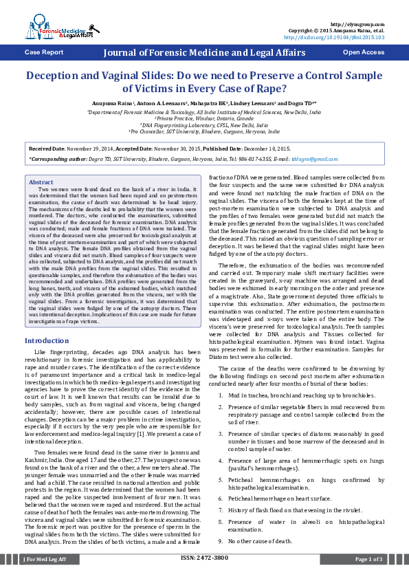(PDF) Deception and Vaginal Slides: Do we need to Preserve a Control Sample of Victims in Every ...