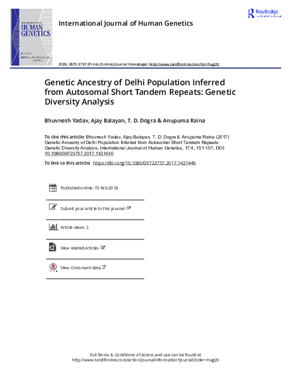 (PDF) Genetic Ancestry of Delhi Population Inferred from Autosomal ...