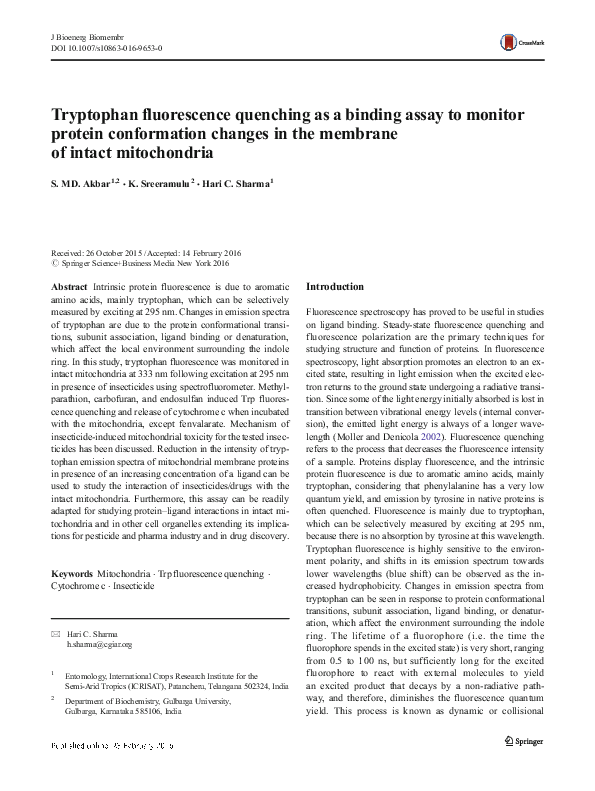 (PDF) Tryptophan fluorescence quenching as a binding assay to monitor ...