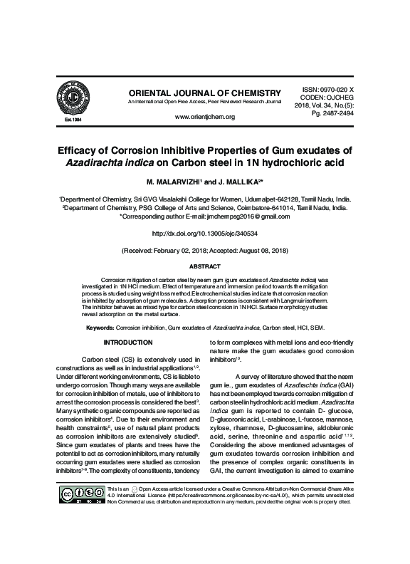 (PDF) Efficacy of Corrosion Inhibitive Properties of Gum exudates of ...