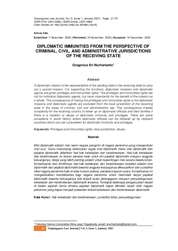 (PDF) Diplomatic‌ ‌immunities‌ ‌from‌ ‌the‌ ‌perspective‌ ‌of ...
