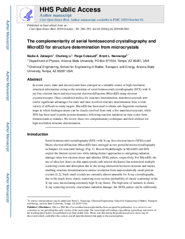 (PDF) The complementarity of serial femtosecond crystallography and ...