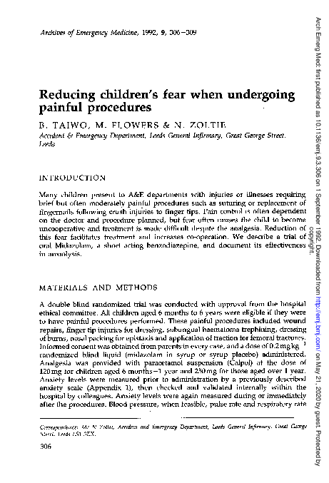 (PDF) Reducing children's fear when undergoing painful procedures
