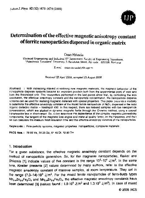 (PDF) Determination of the effective magnetic anisotropy constant of ...