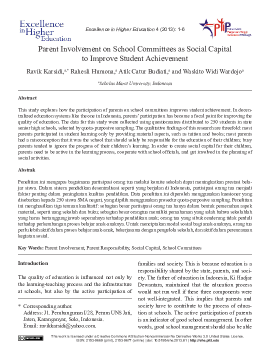 (PDF) Parent Involvement on School Committees as Social Capital to ...