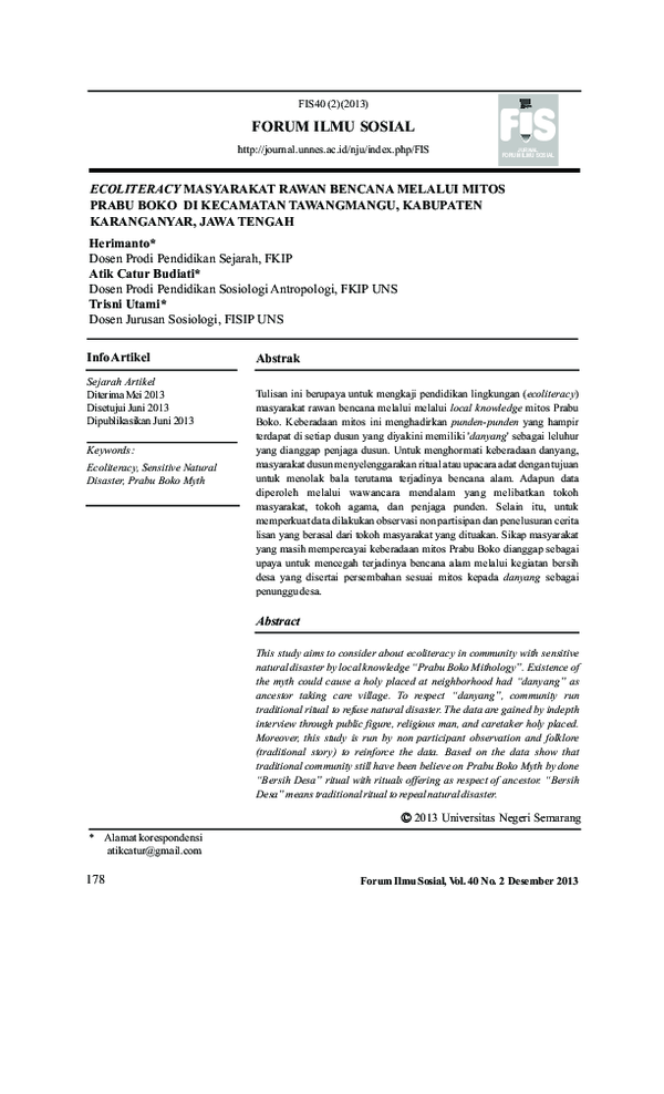 (PDF) Ecoliteracy Masyarakat Rawan Bencana Melalui Mitos Prabu Boko DI ...