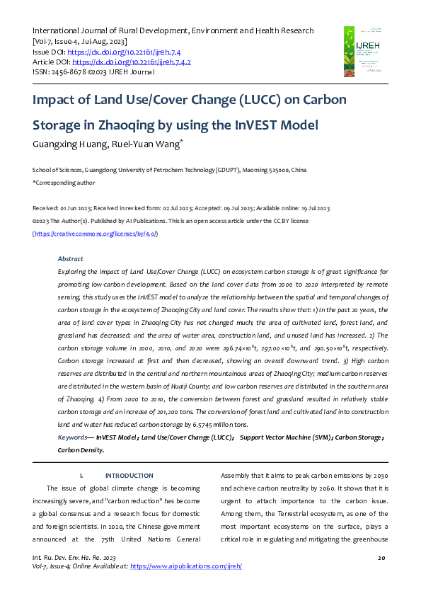 (PDF) Impact of Land Use/Cover Change (LUCC) on Carbon Storage in Zhaoqing by using the InVEST Model