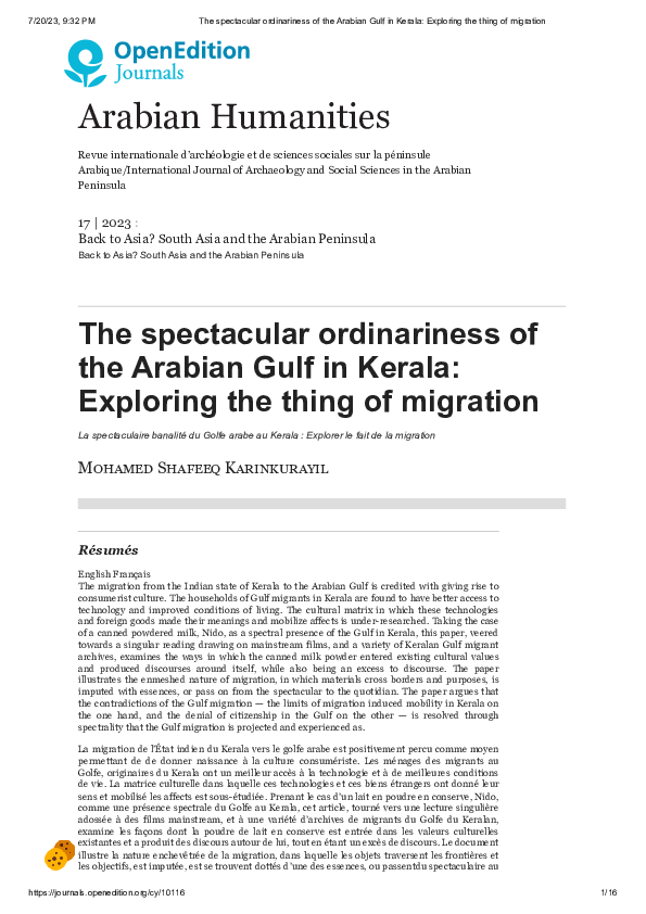 (PDF) Migration and Consumerism in Kerala's Gulf Experience