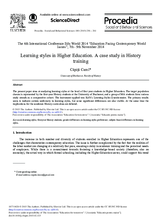 (PDF) Learning Styles in Higher Education. A Case Study in History Training