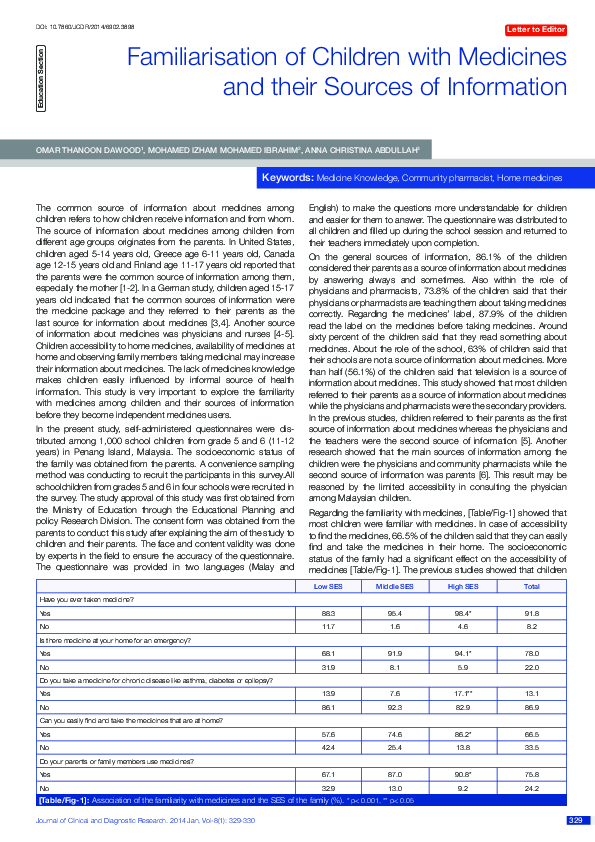 (PDF) Familiarisation of Children with Medicines and their Sources of ...