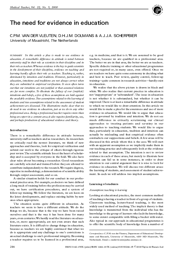 (PDF) The need for evidence in education