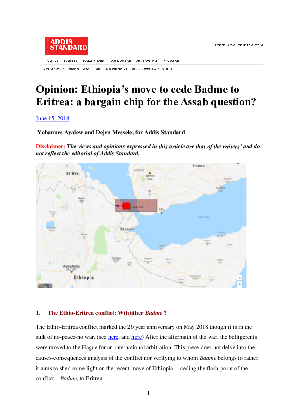 (PDF) Ethiopia's move to cede Badme to Eritrea: a bargain chip for the ...
