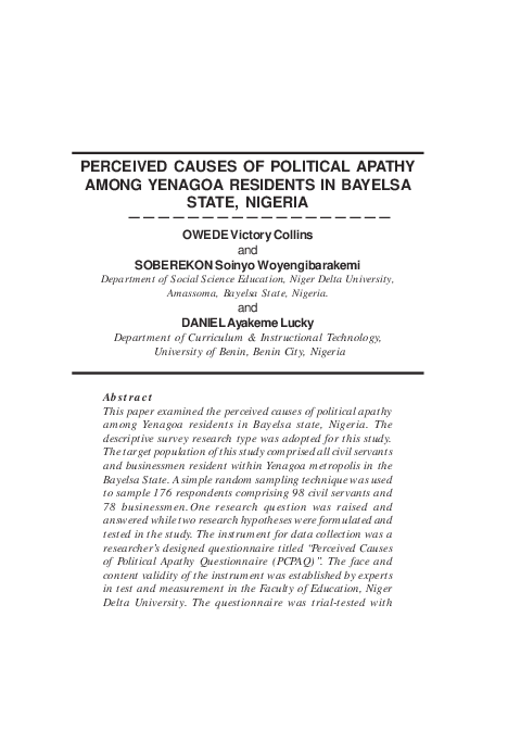 (PDF) Perceived Causes of Political Apathy Among Yenagoa Residents in ...
