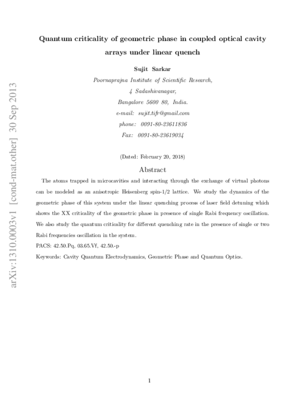 (PDF) Quantum criticality of geometric phase in coupled optical cavity ...