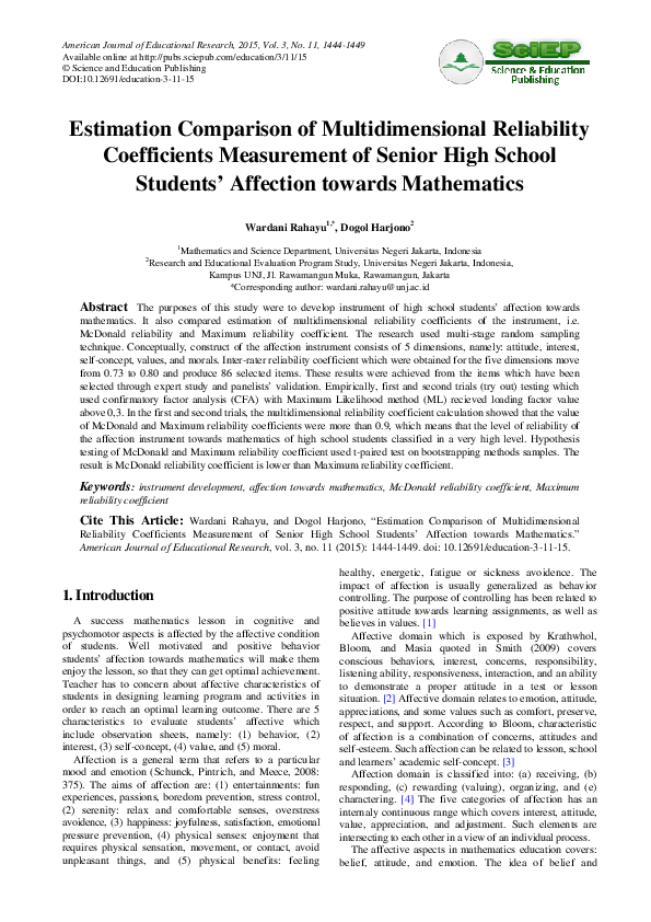 (PDF) Estimation Comparison of Multidimensional Reliability Coefficients Measurement of Senior ...