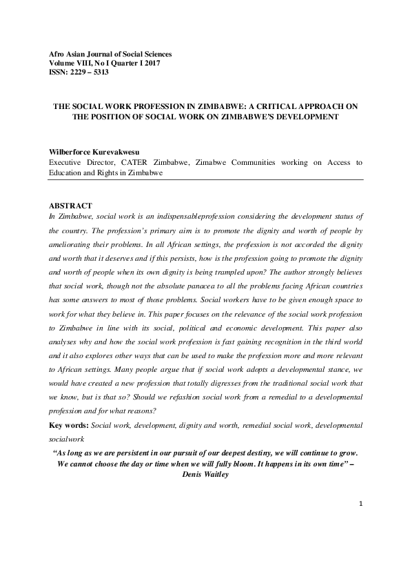 (PDF) The Social Work Profession in Zimbabwe: A Critical Approach on ...