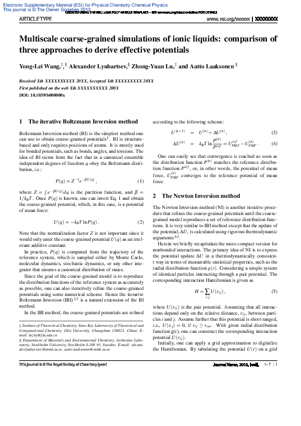(PDF) Multiscale coarse-grained simulations of ionic liquids: comparison of three approaches to ...